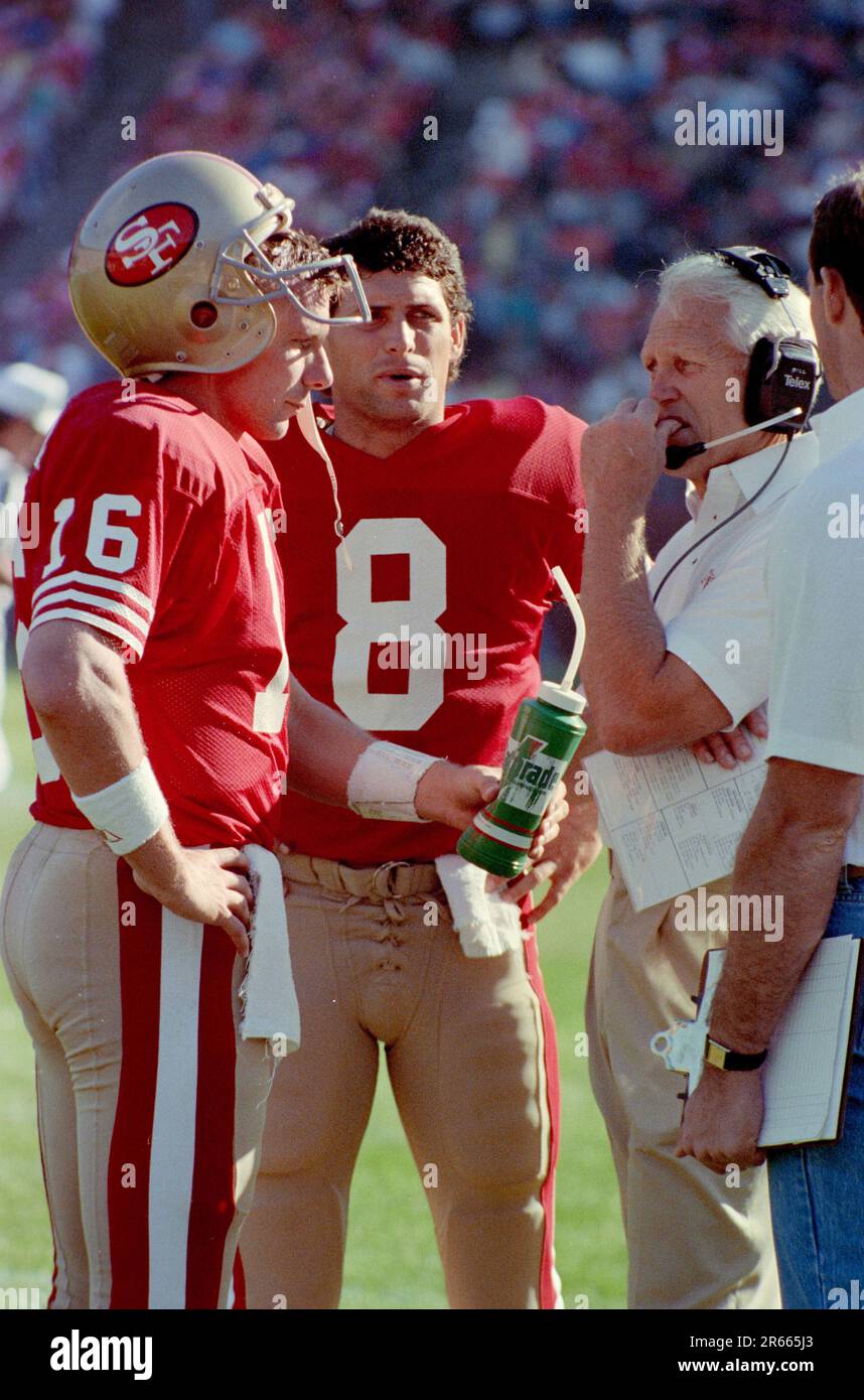 Joe Montana with Steve Young and coach Bill Walsh of the San Francisco ...