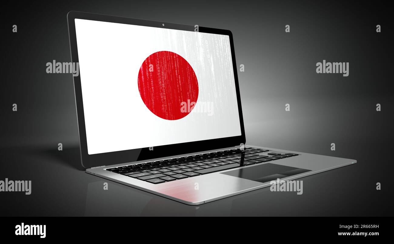 Japan - country flag and binary code on laptop screen - 3D illustration ...