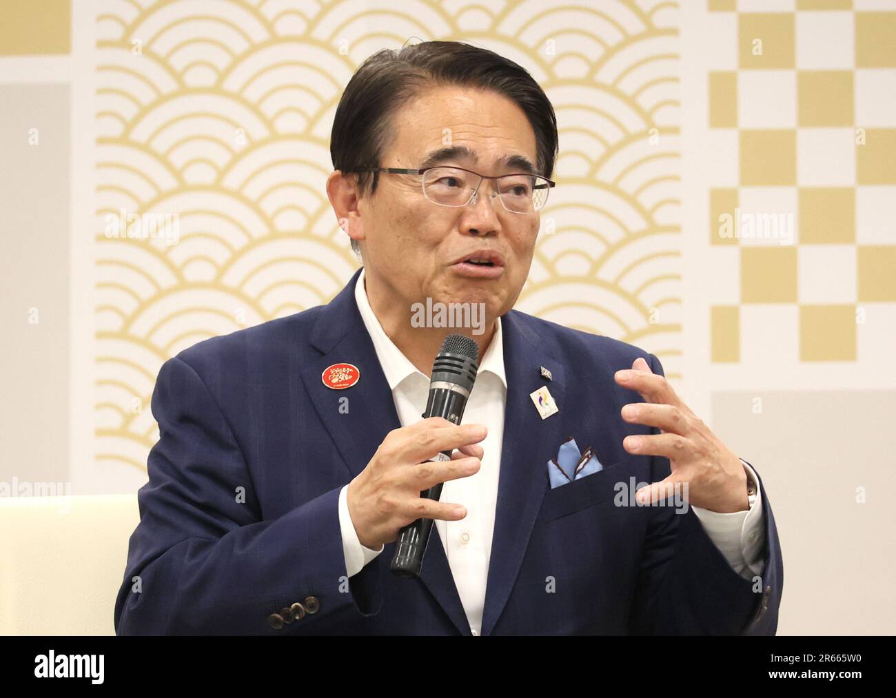 Tokyo, Japan. 7th June, 2023. Aichi Governor Hideaki Omura talks with ...