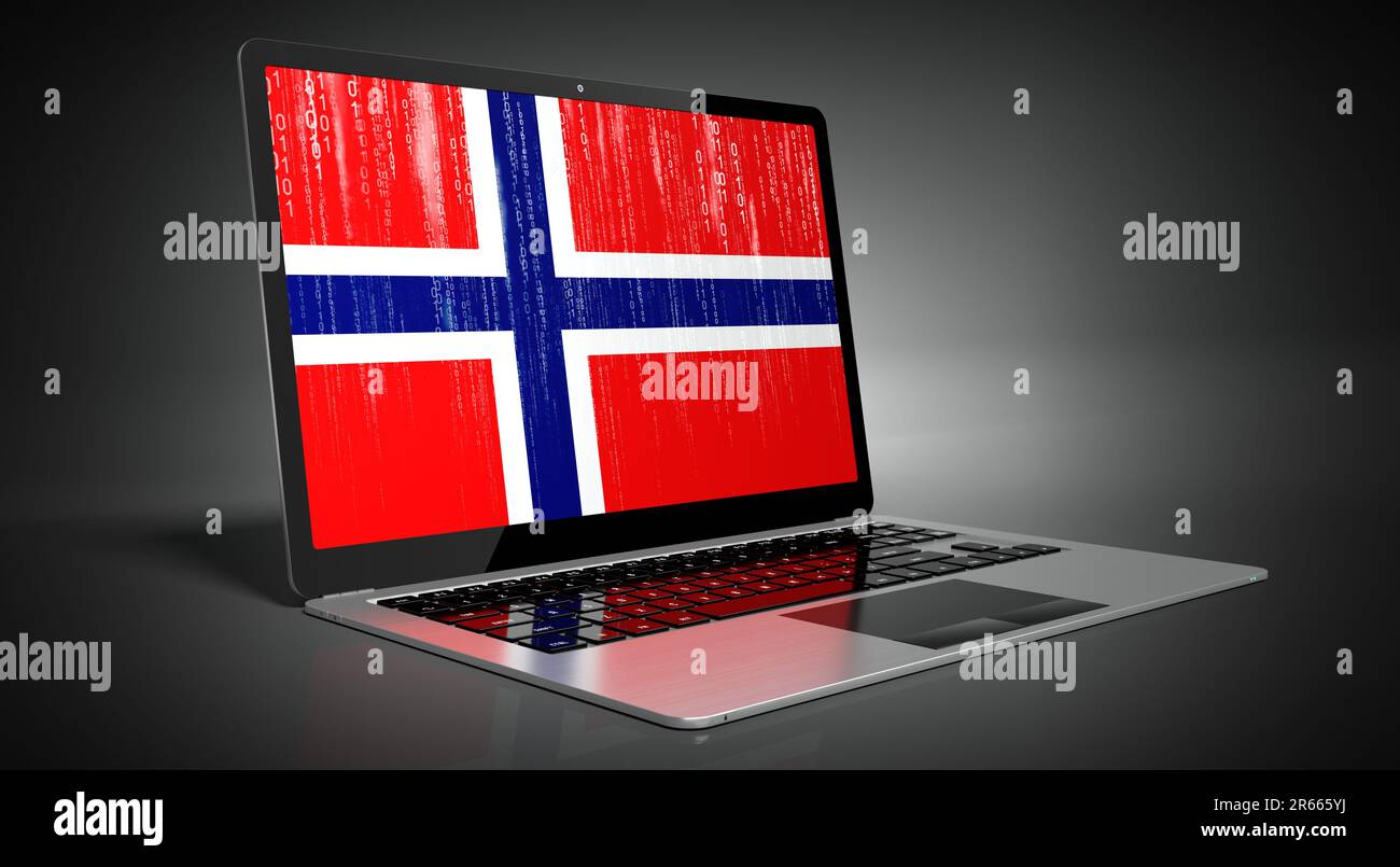 Norway - country flag and binary code on laptop screen - 3D ...