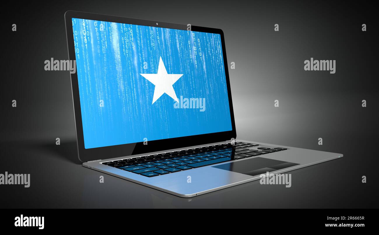 Somalia - country flag and binary code on laptop screen - 3D ...