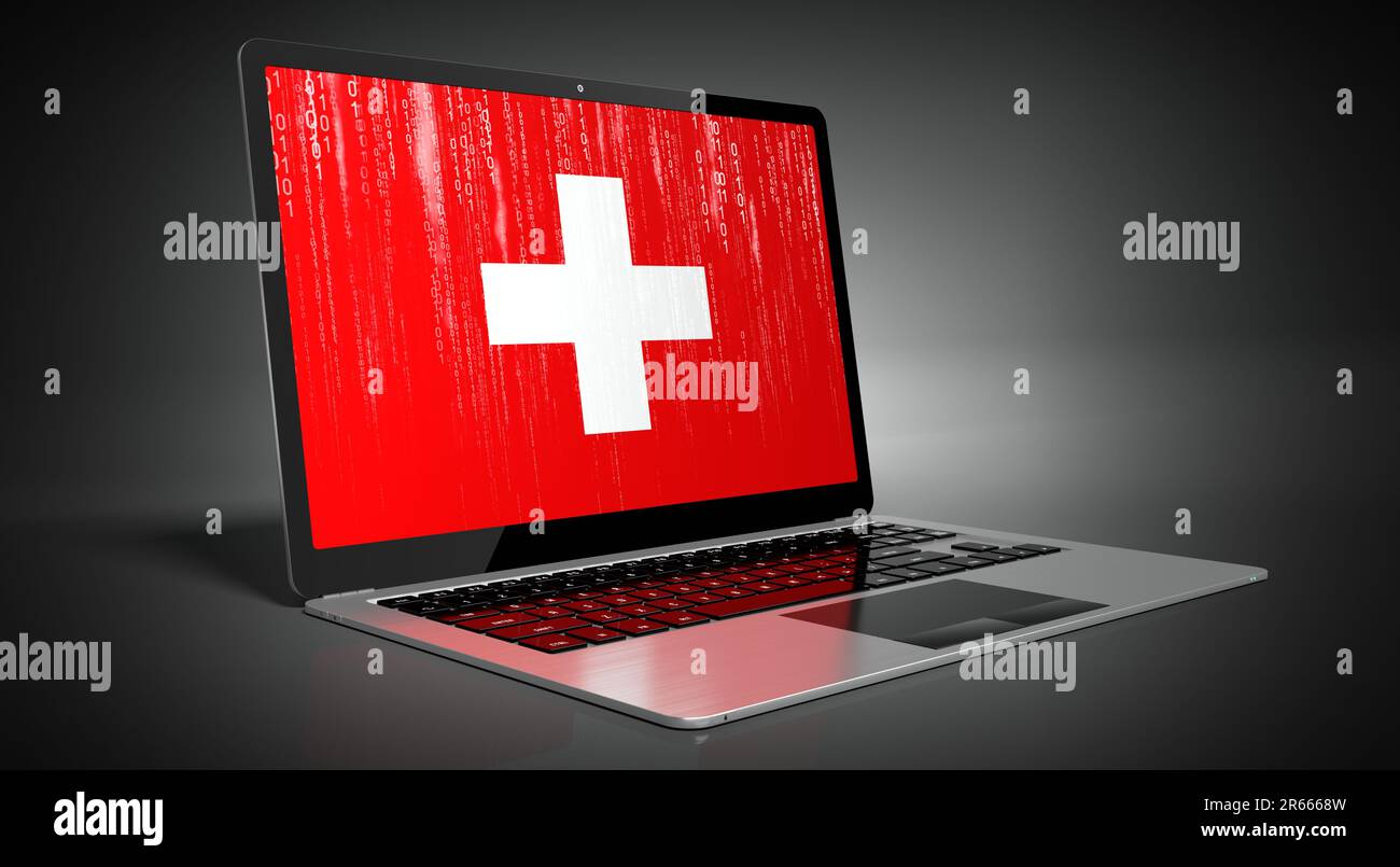 Switzerland - country flag and binary code on laptop screen - 3D ...