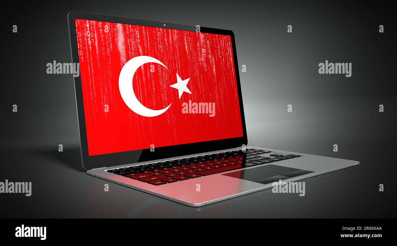 Turkey - country flag and binary code on laptop screen - 3D ...