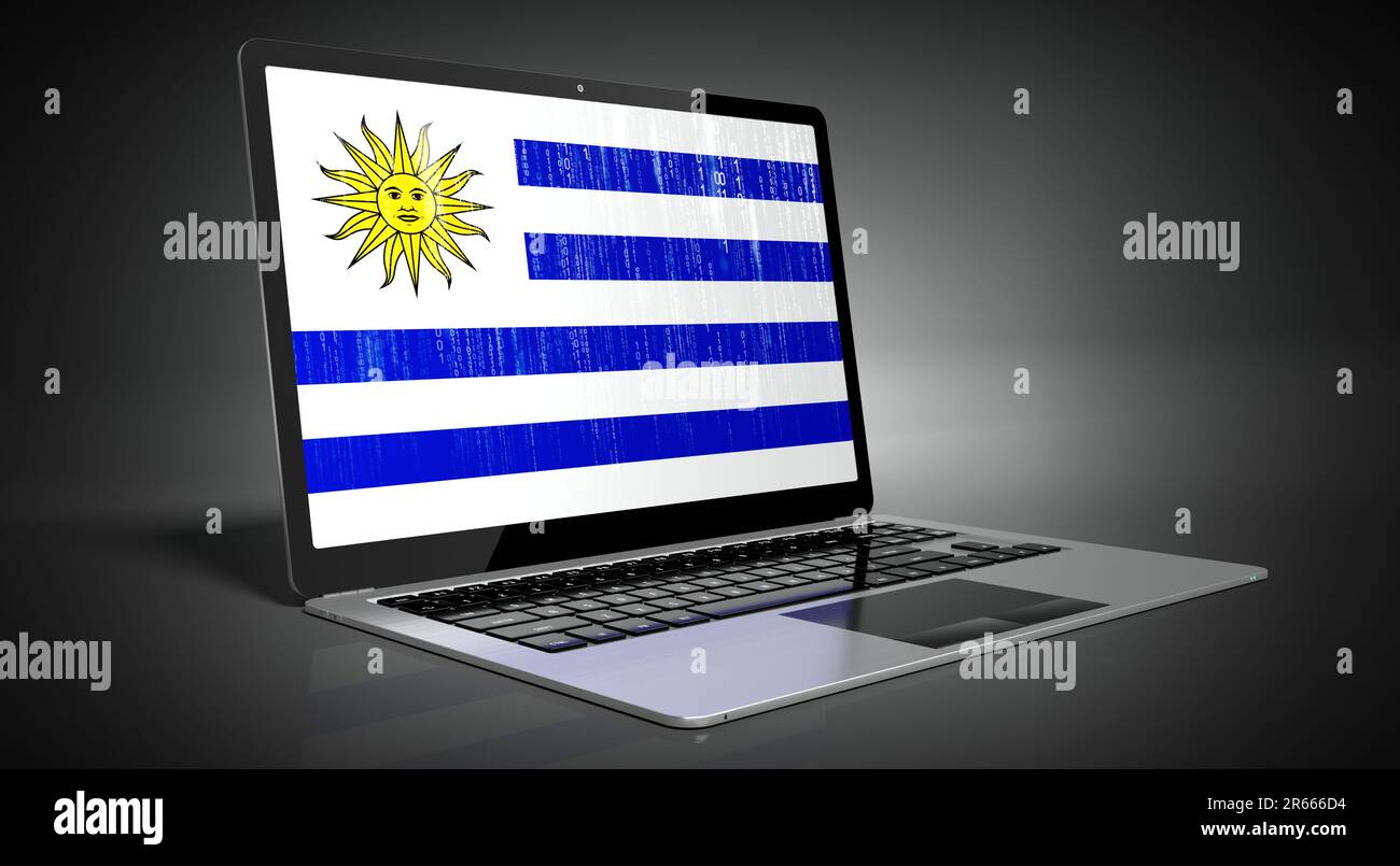 Uruguay - country flag and binary code on laptop screen - 3D ...