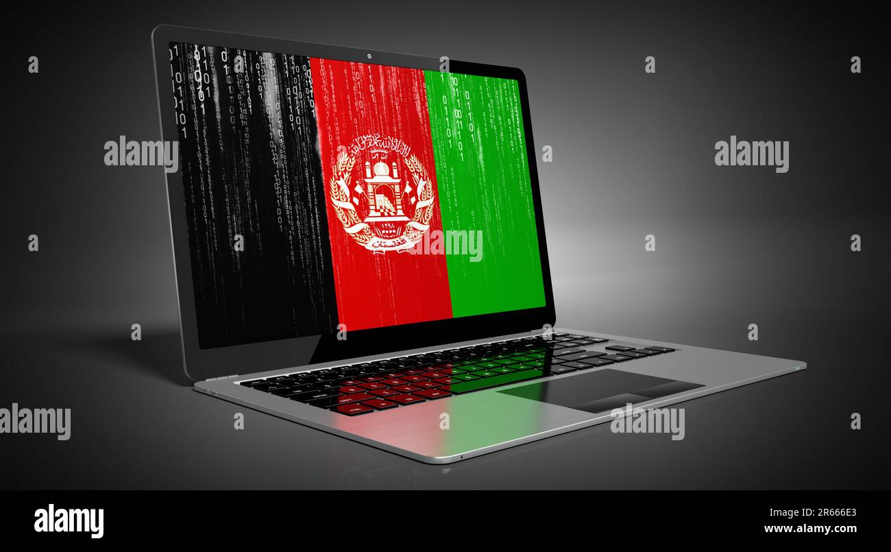 Afghanistan - country flag and binary code on laptop screen - 3D ...