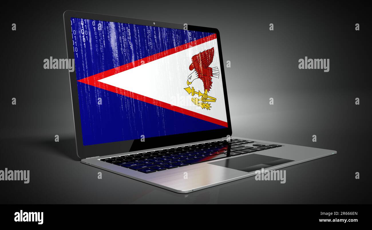 American Samoa - country flag and binary code on laptop screen - 3D ...