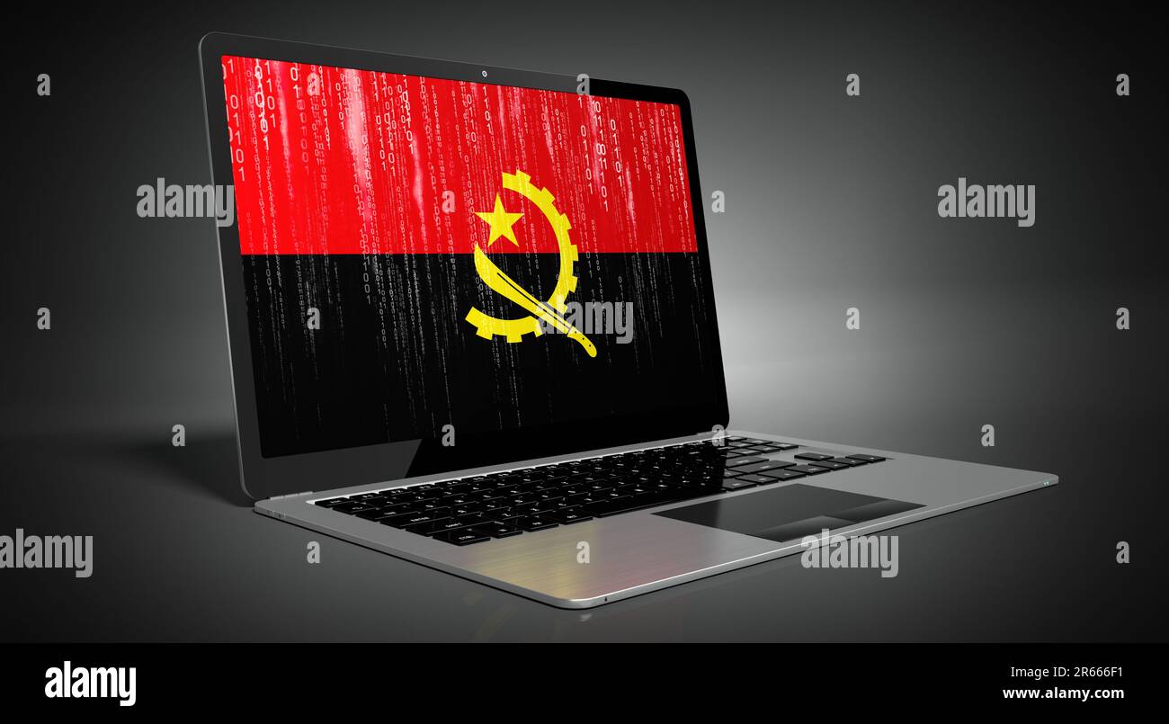 Angola - country flag and binary code on laptop screen - 3D ...