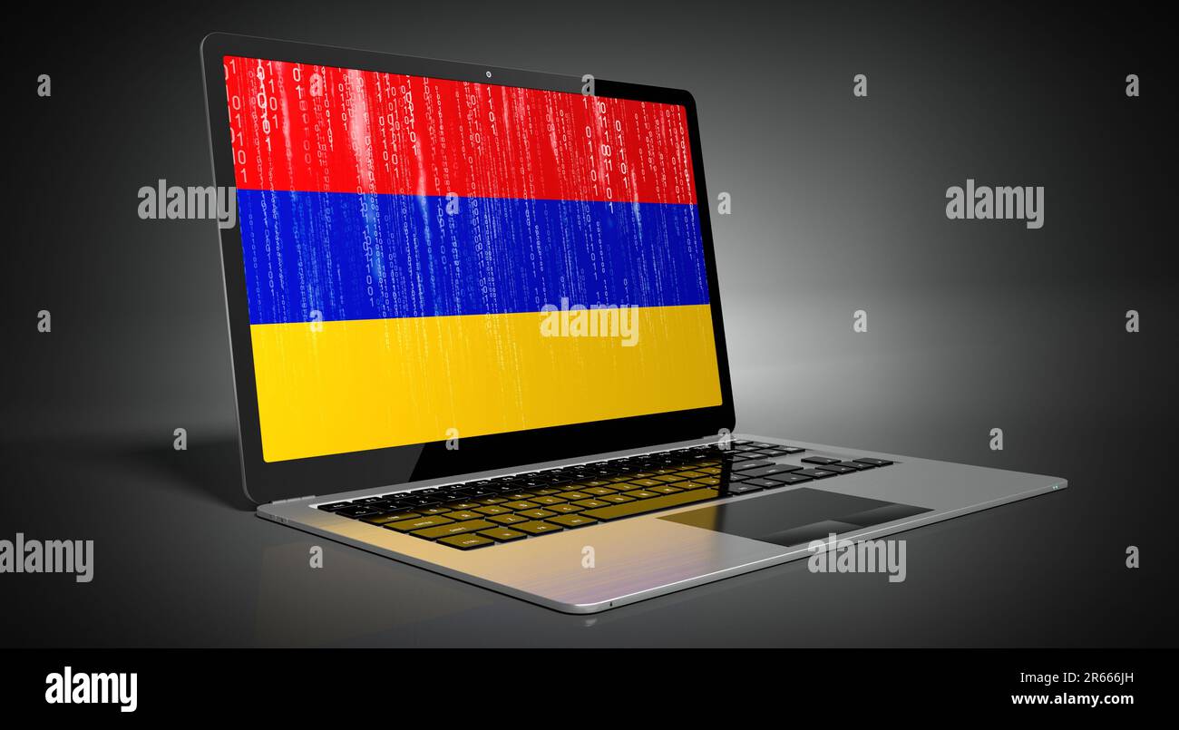 Armenia - country flag and binary code on laptop screen - 3D ...