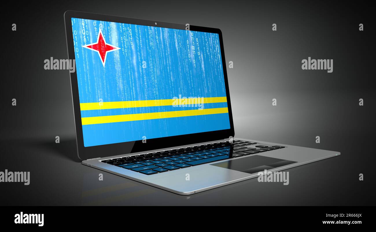 Aruba - country flag and binary code on laptop screen - 3D illustration ...