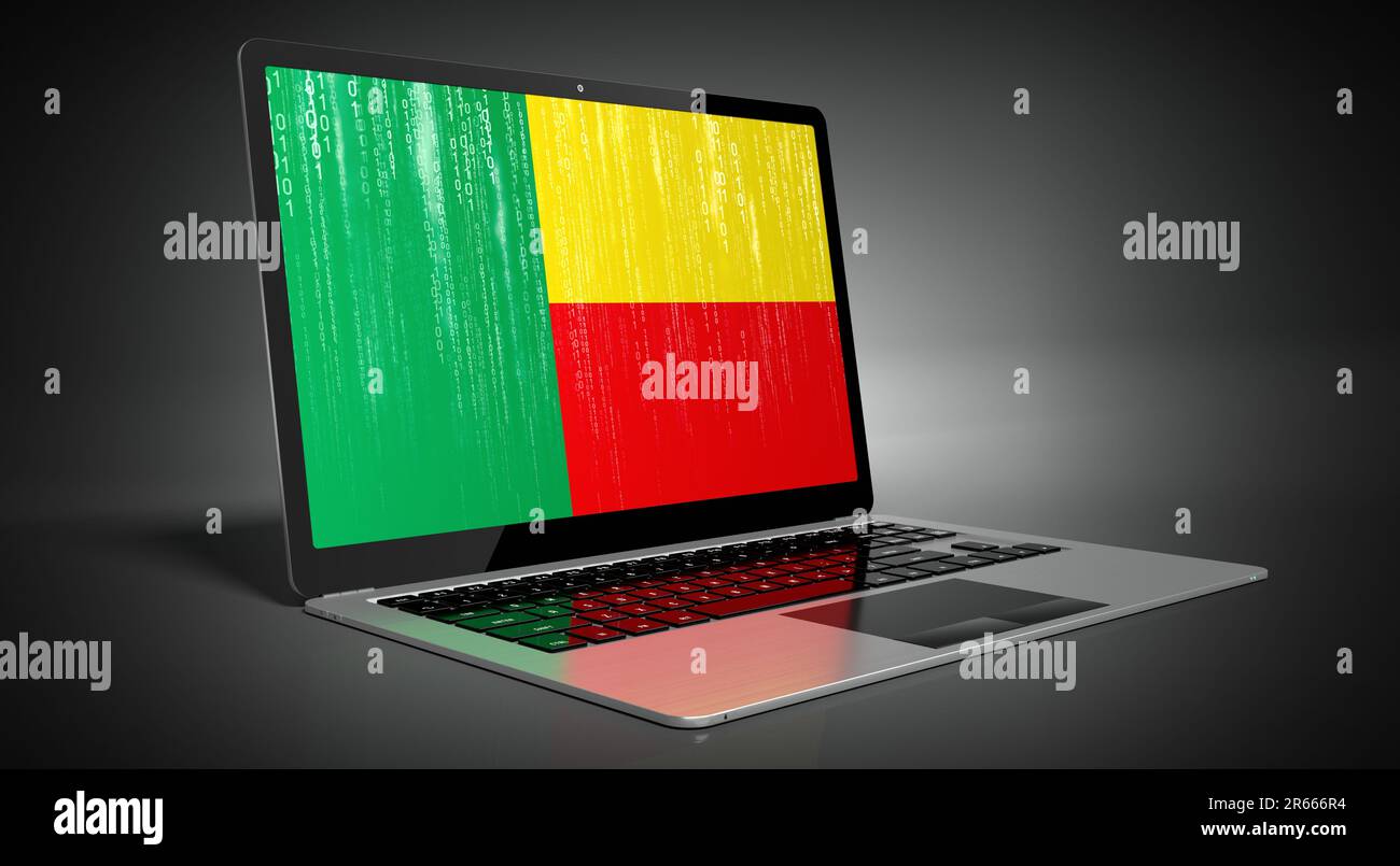 Benin - country flag and binary code on laptop screen - 3D illustration ...