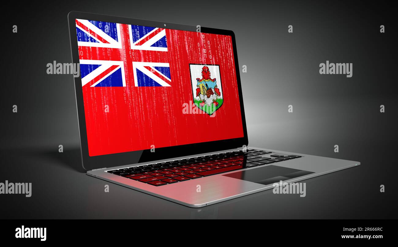 Bermuda - country flag and binary code on laptop screen - 3D ...