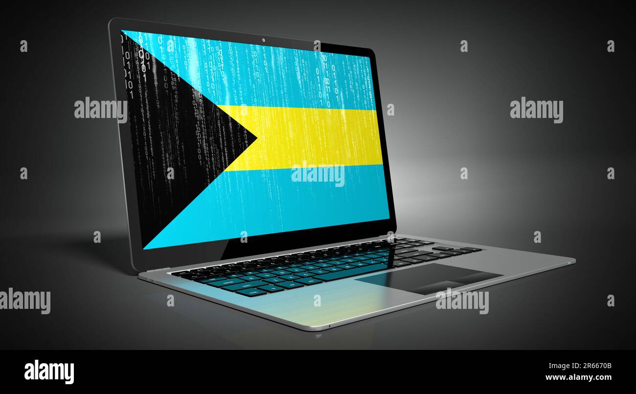 Bahamas - country flag and binary code on laptop screen - 3D ...
