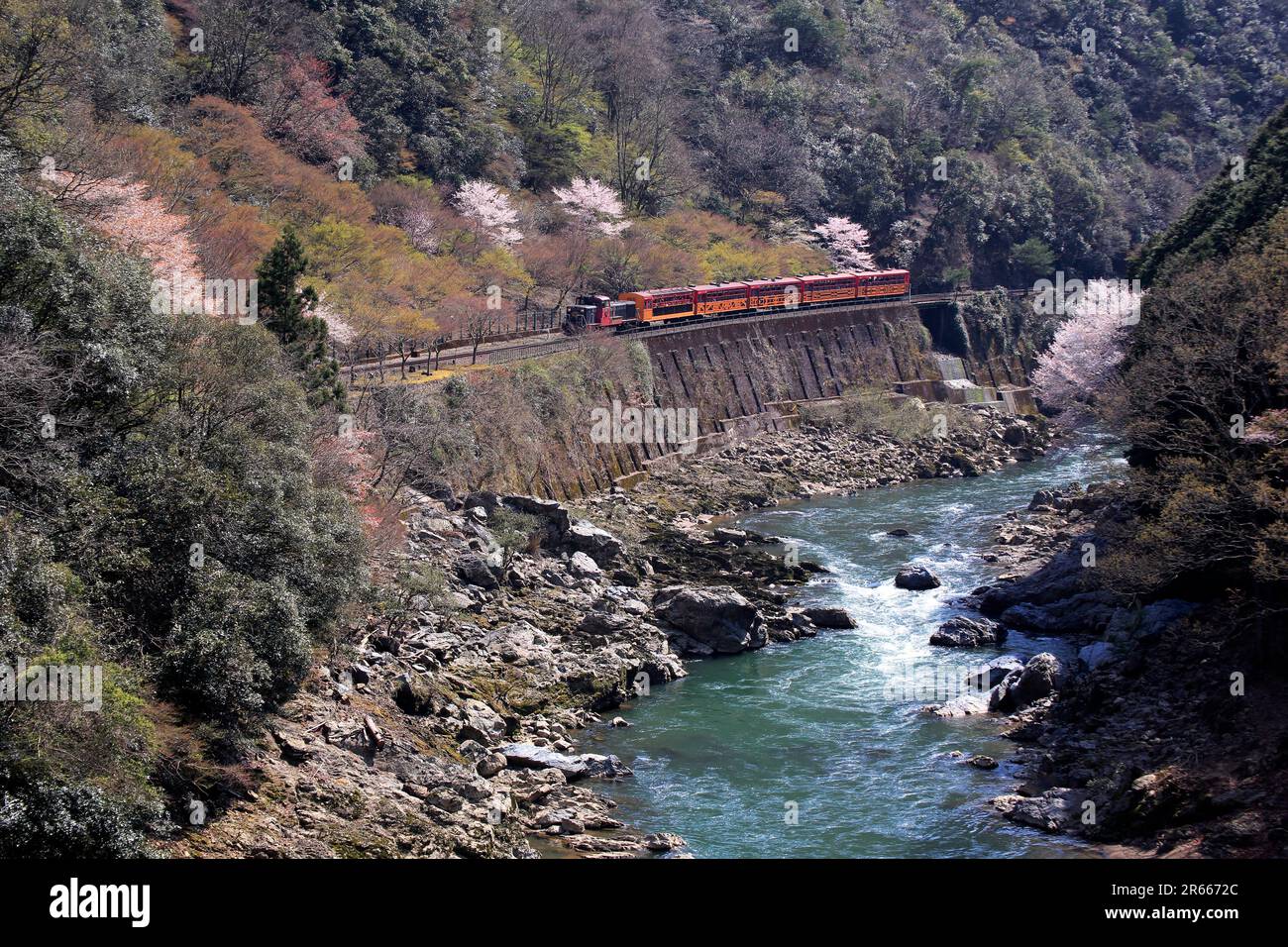 Hozukyo Gorge and Trolley Train in Spring Stock Photo - Alamy