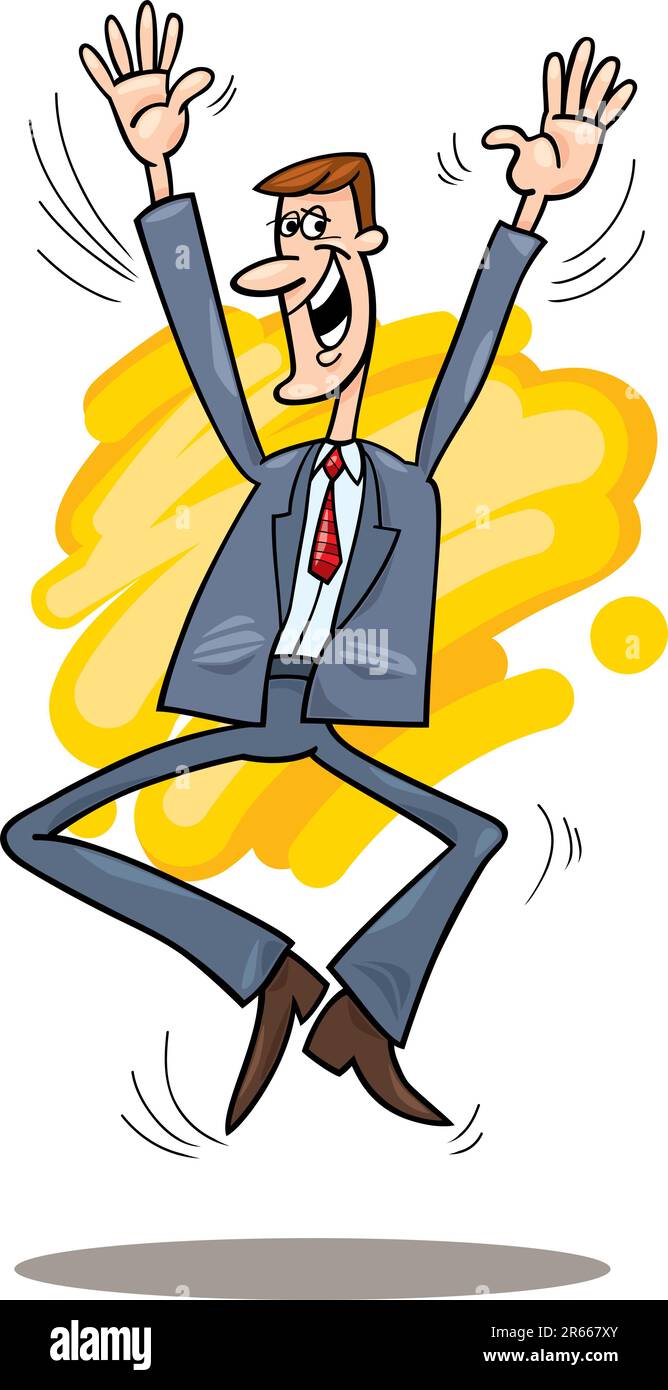 Cartoon illustration of happy stockbroker jumping Stock Vector Image ...