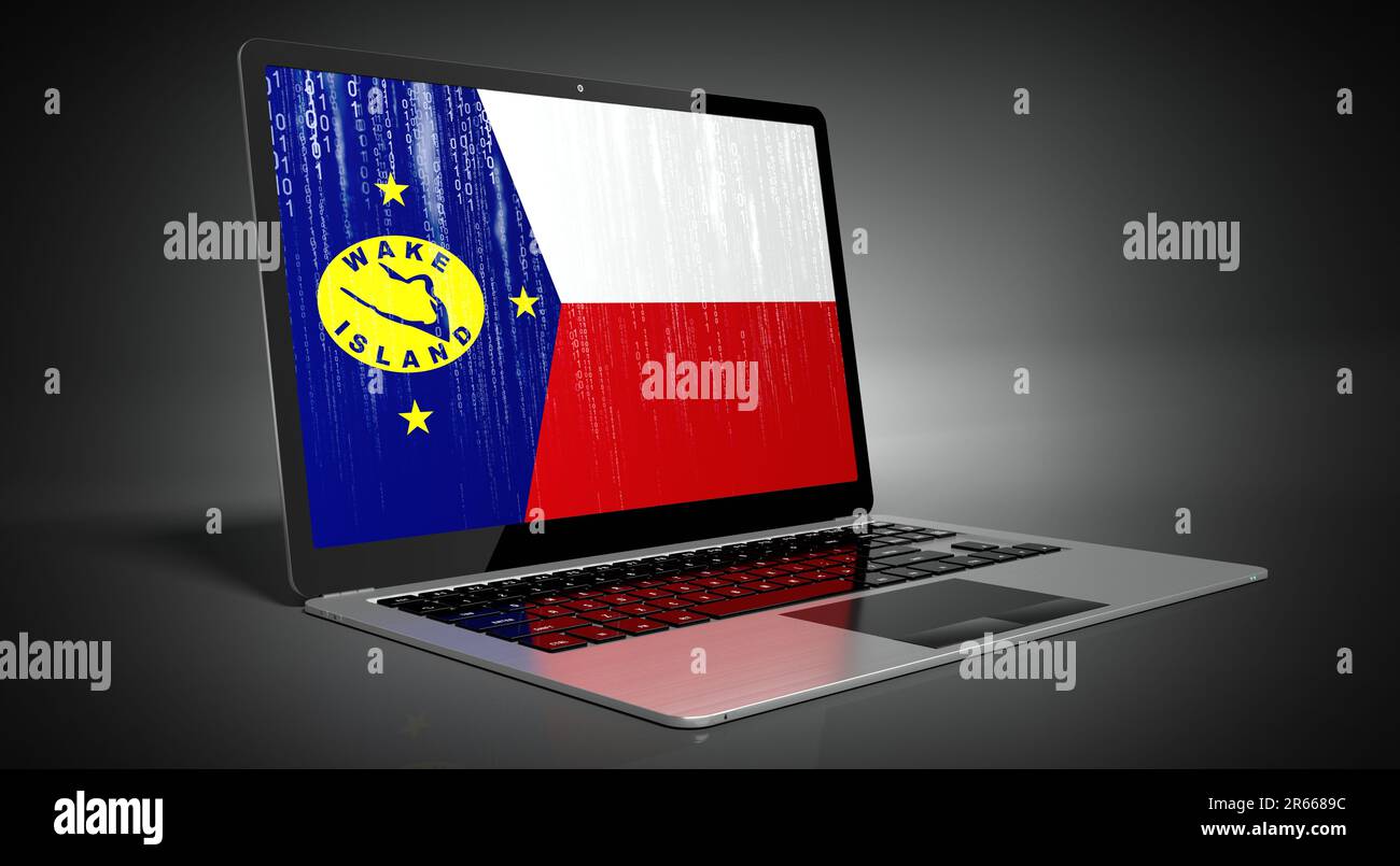 Wake Island - country flag and binary code on laptop screen - 3D ...