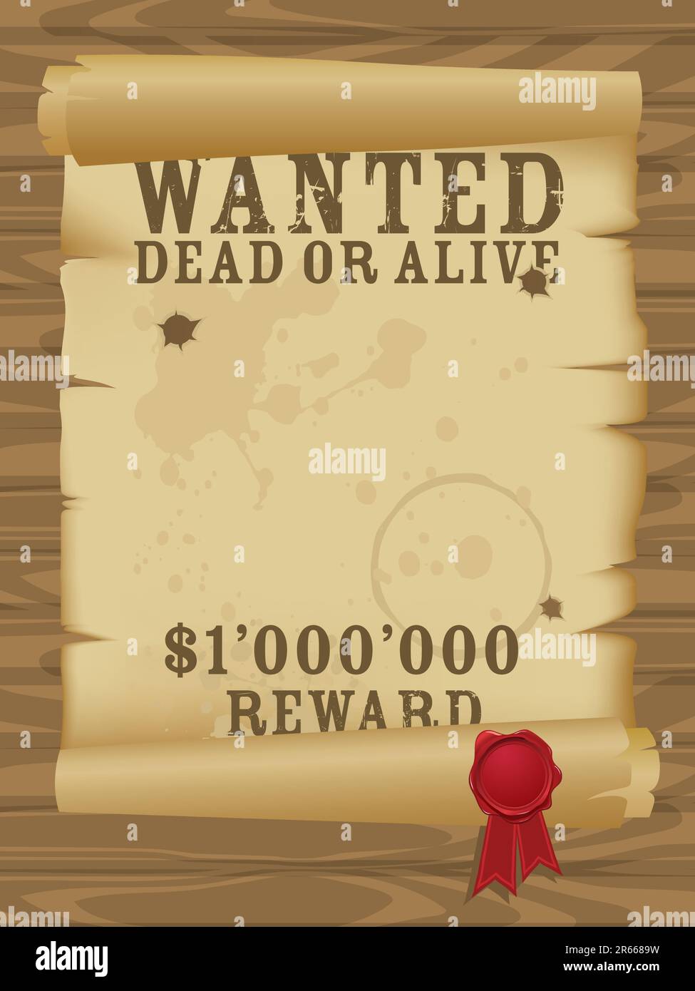 Wild west wanted poster. Grouped for easy editing. More scroll ...