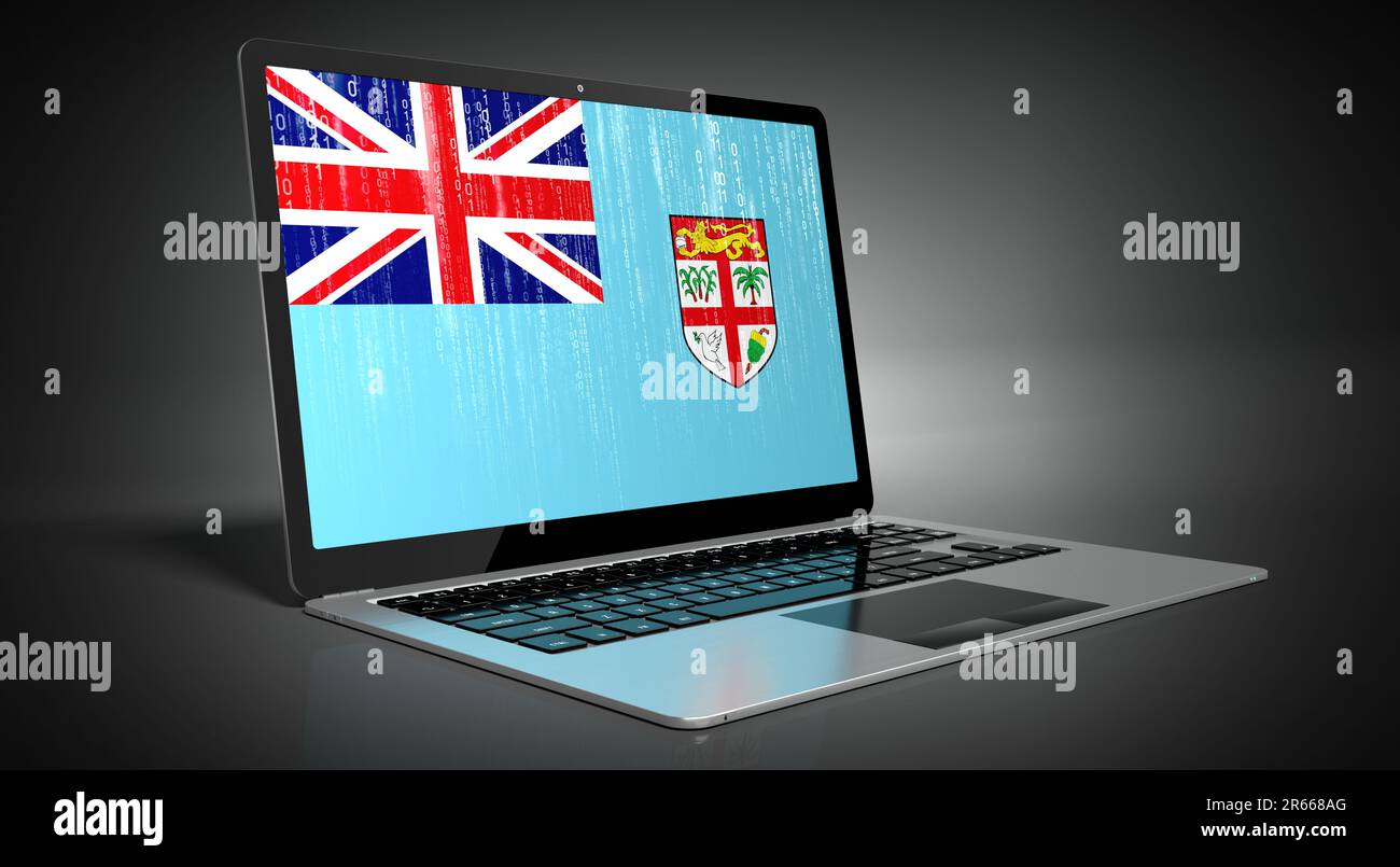 Fiji - country flag and binary code on laptop screen - 3D illustration ...