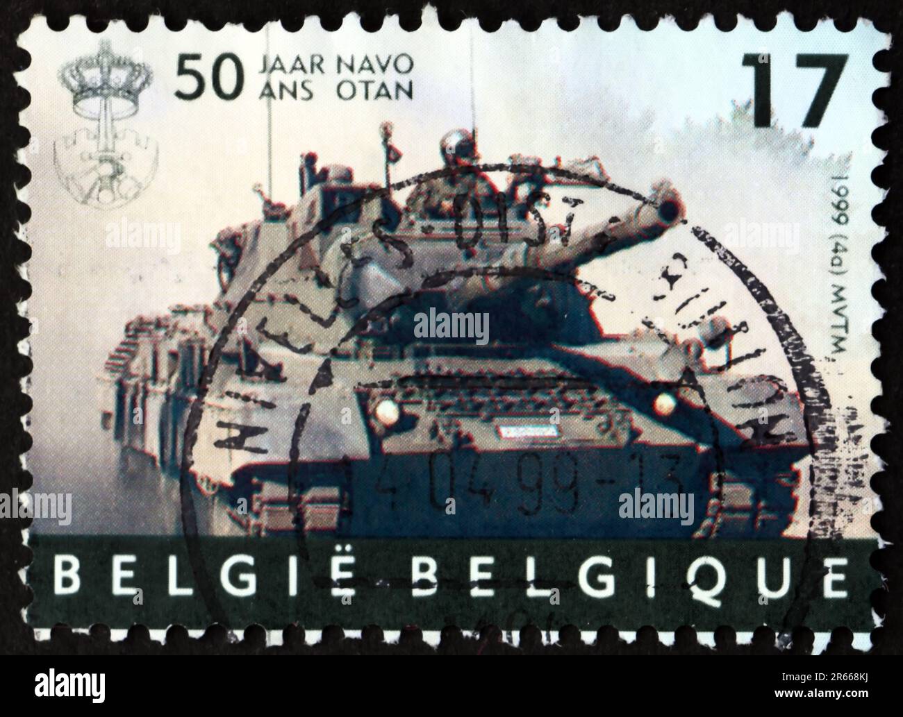 BELGIUM - CIRCA 1999: a stamp printed in Belgium shows Leopard Tank ...