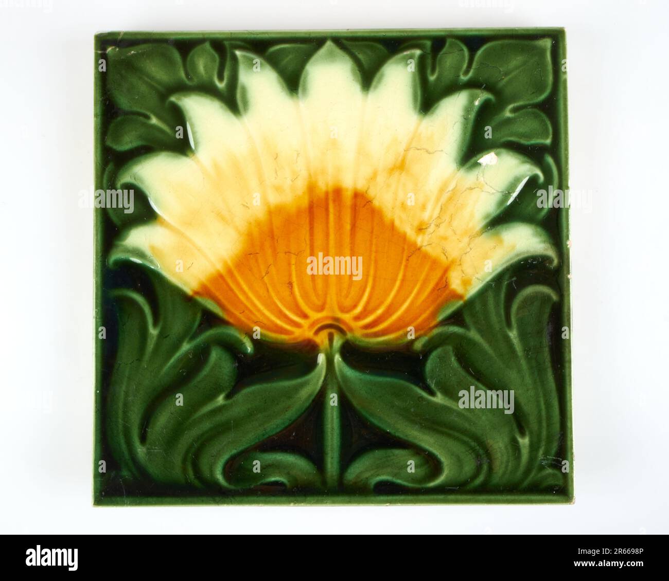 Antique 1900s Art Nouveau Minton stylised daisy flower pottery tile ...