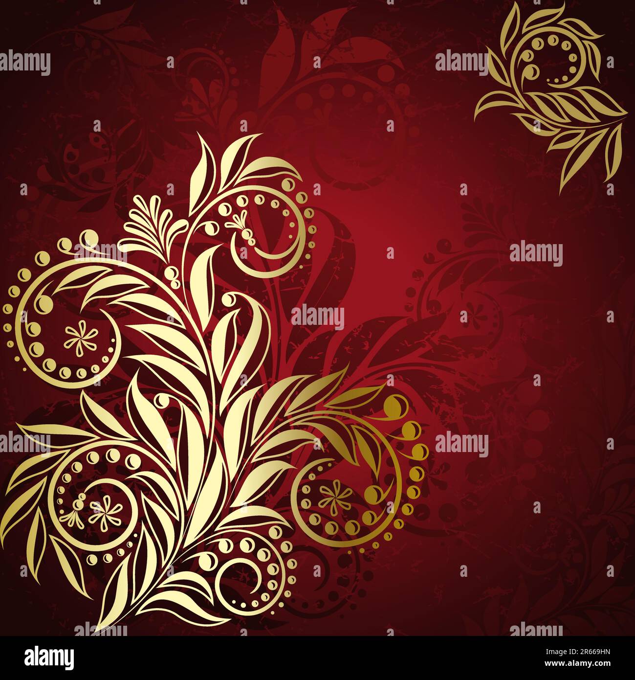 Red background with elegance gold plant with swirls Stock Vector Image ...
