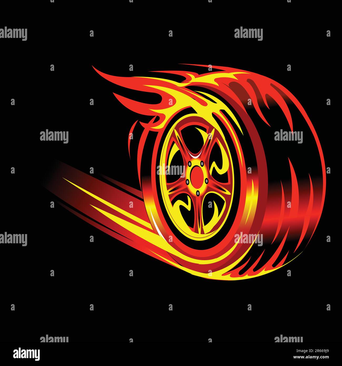 flaming vector wheel in black background. Speed and racing concept ...