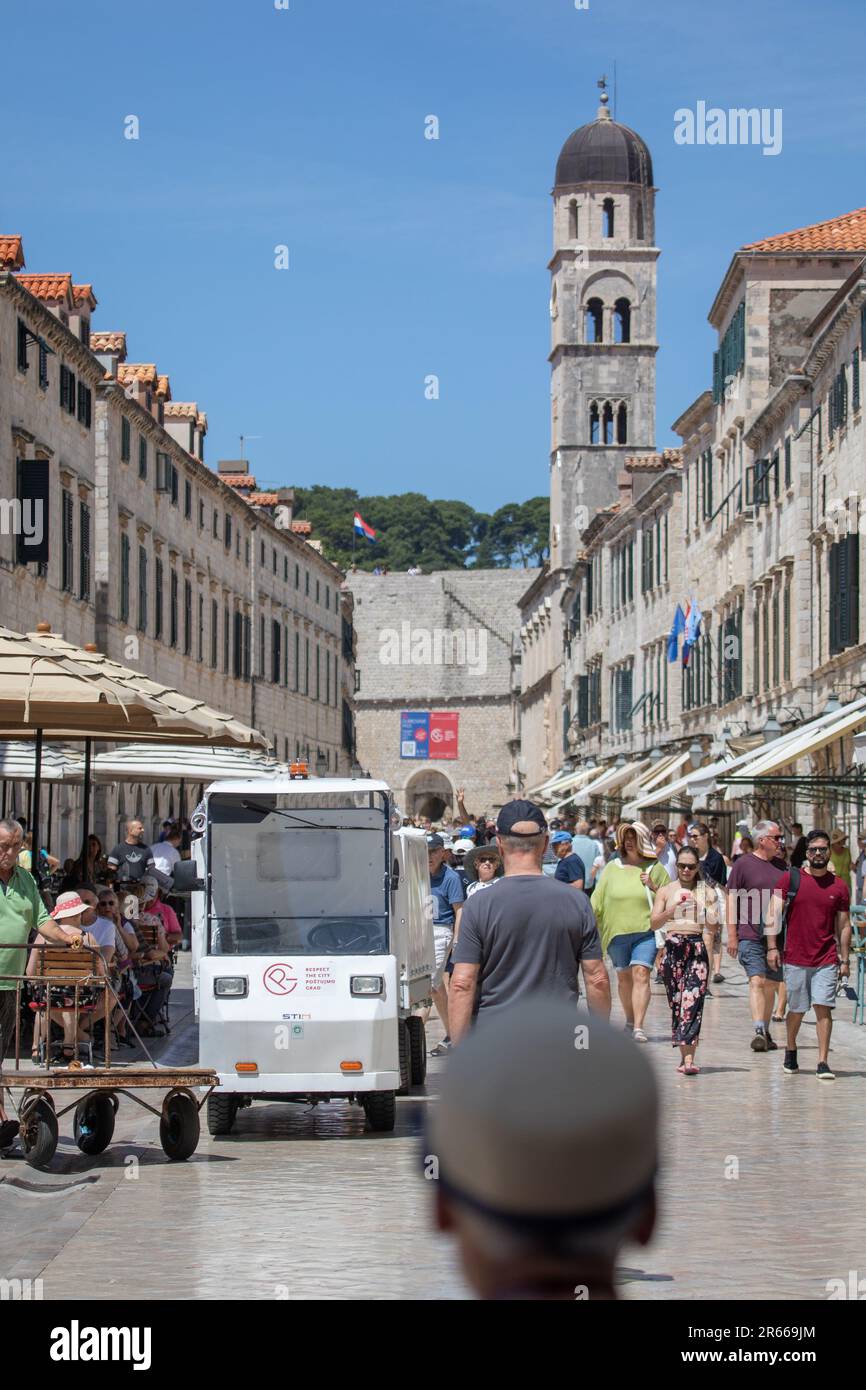 The old town center of Dubrovnik can be seen teeming with tourists from ...