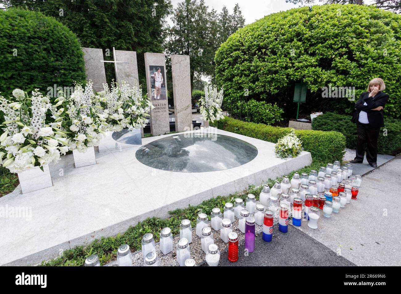 Zagreb, Croatia. 07th June, 2023. Flowers and candles were laid on the grave of Drazen Petrovic ...