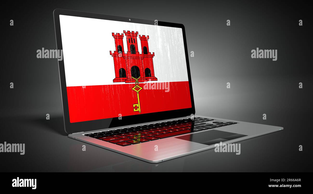 Gibraltar - country flag and binary code on laptop screen - 3D ...