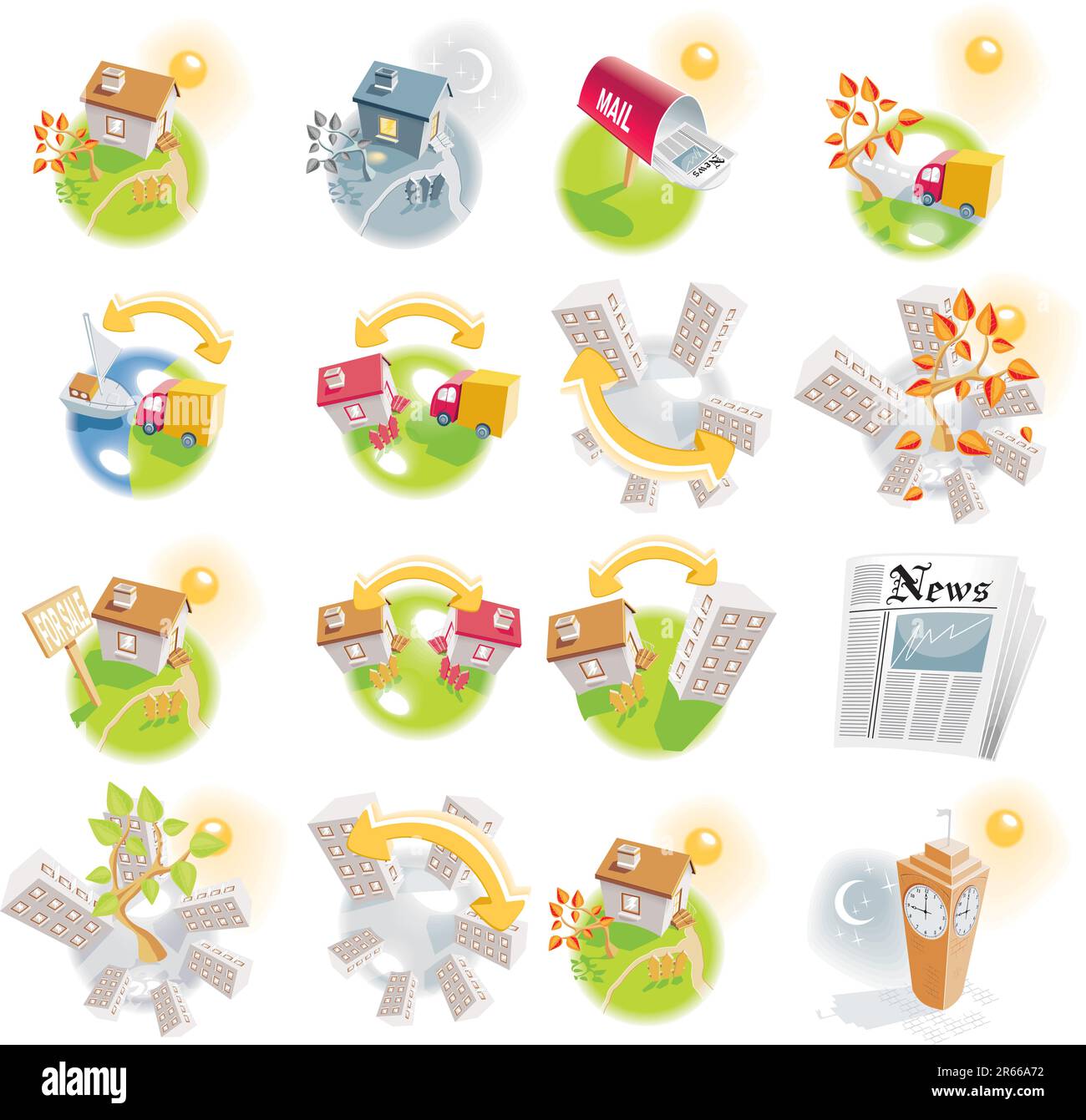 Detailed icons with buildings, cars etc Stock Vector Image & Art - Alamy