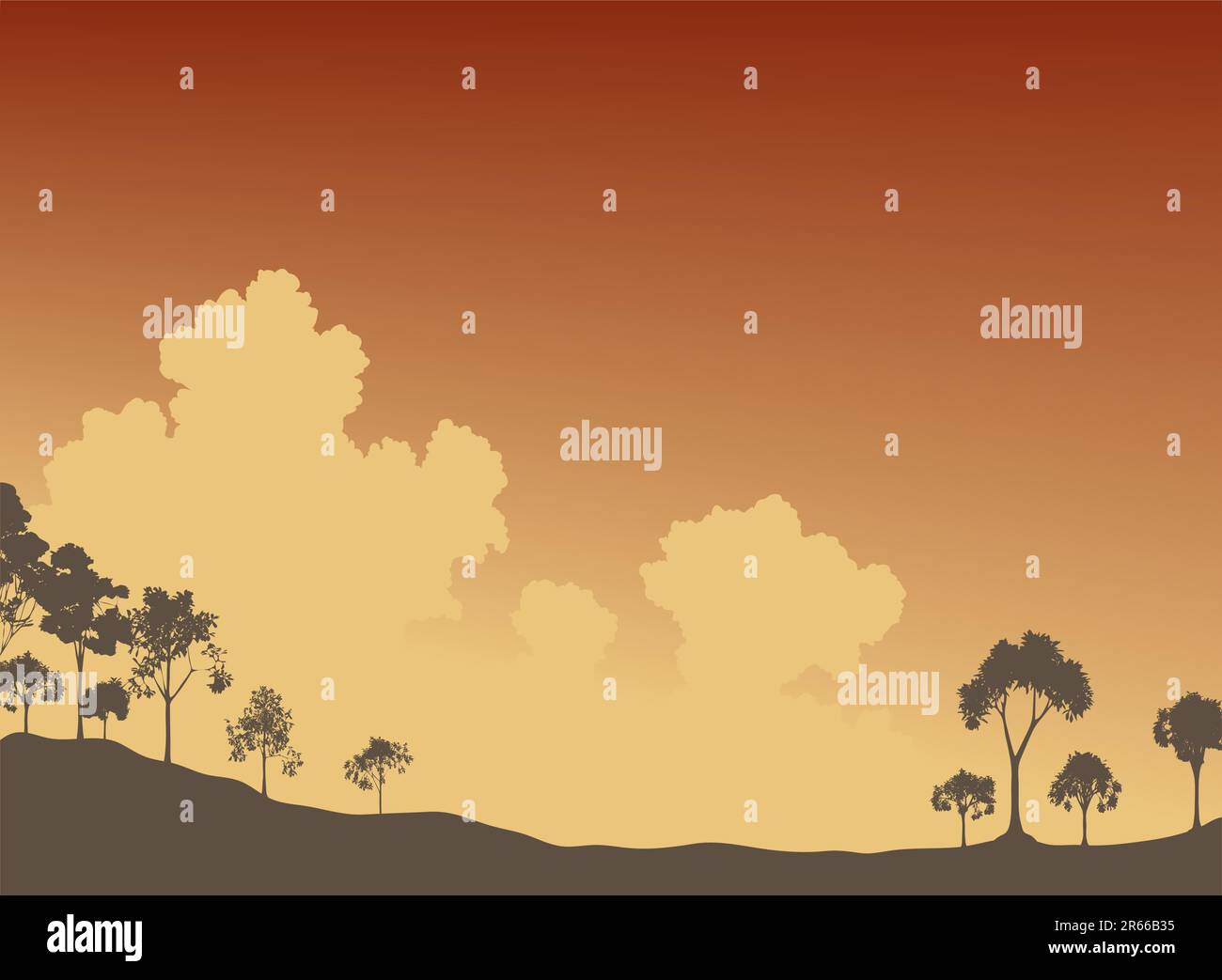 Editable vector illustration of tree silhouettes and sky Stock Vector ...
