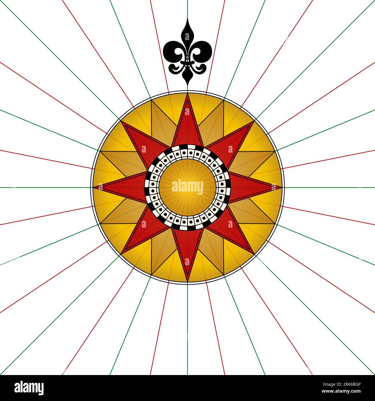 Compass rose with a fleur-de-lis pointing north. Compass star or wind ...