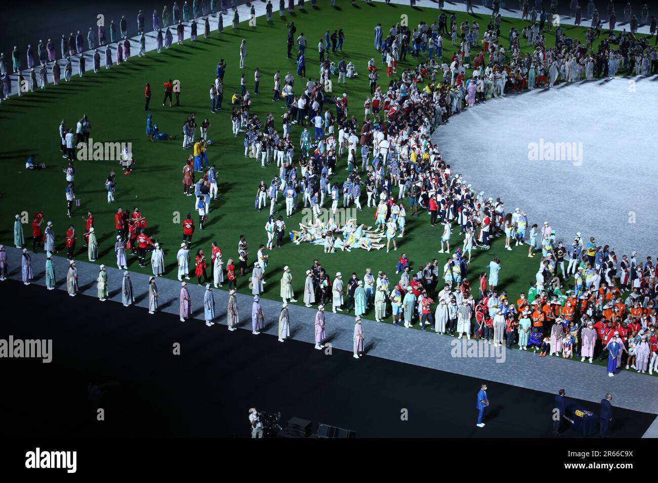 AUG 8, 2021 - Tokyo, Japan: athletes watch the show during the Closing ...