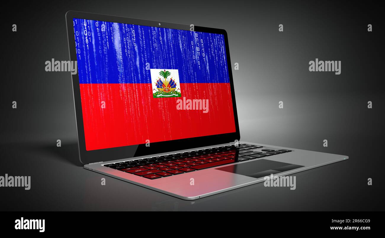 Haiti - country flag and binary code on laptop screen - 3D illustration ...