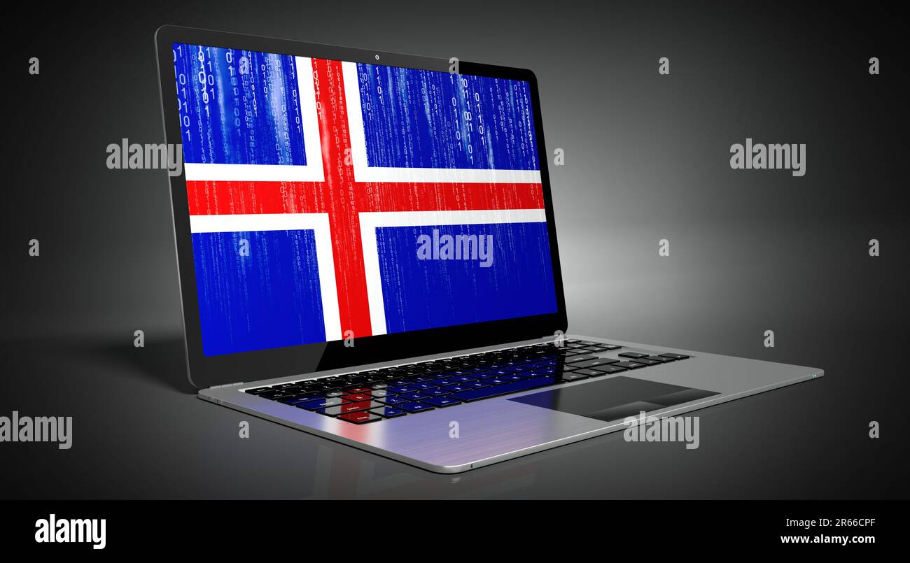 Iceland - country flag and binary code on laptop screen - 3D ...
