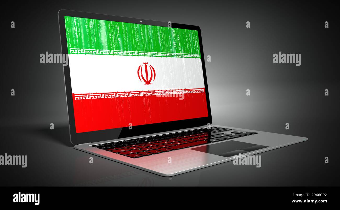 Iran - country flag and binary code on laptop screen - 3D illustration ...