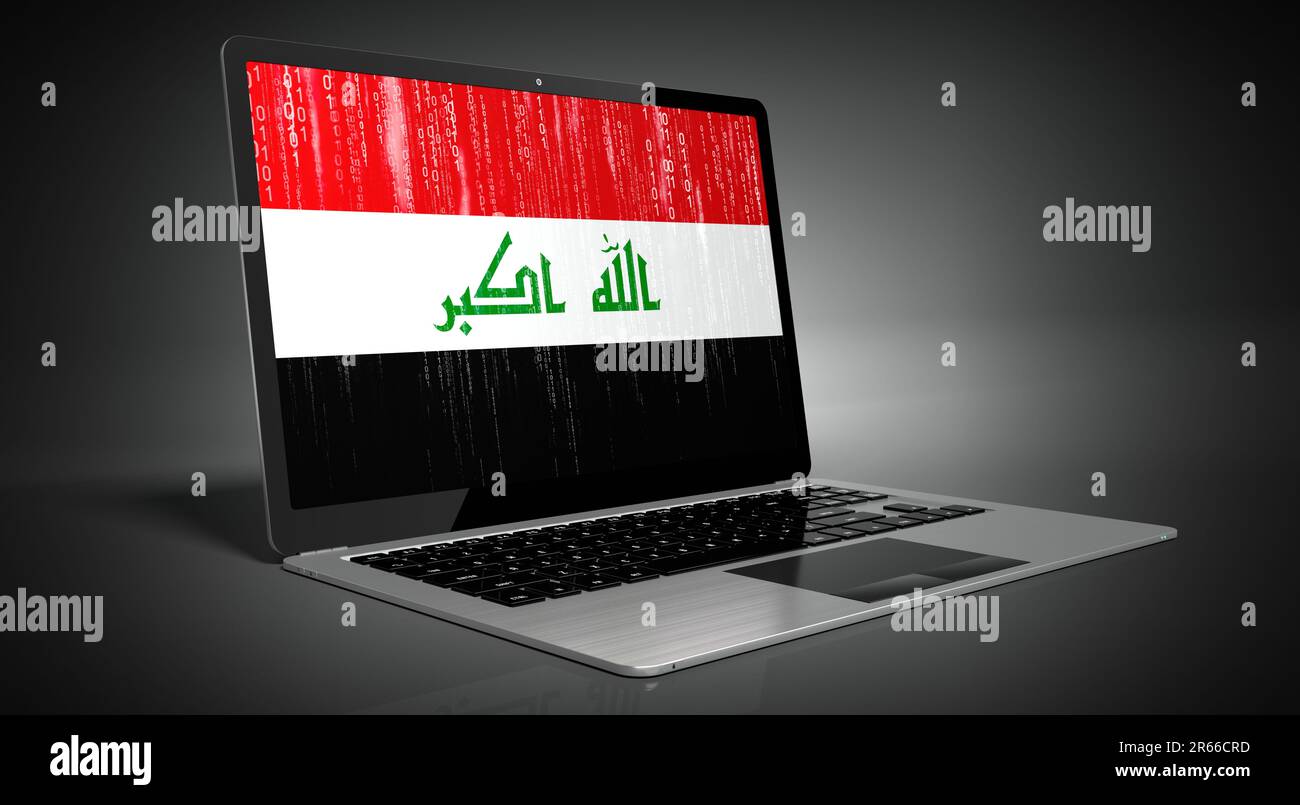 Iraq - country flag and binary code on laptop screen - 3D illustration ...