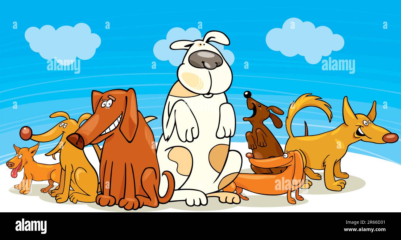 Cartoon illustration of group of funny dogs Stock Vector Image & Art ...