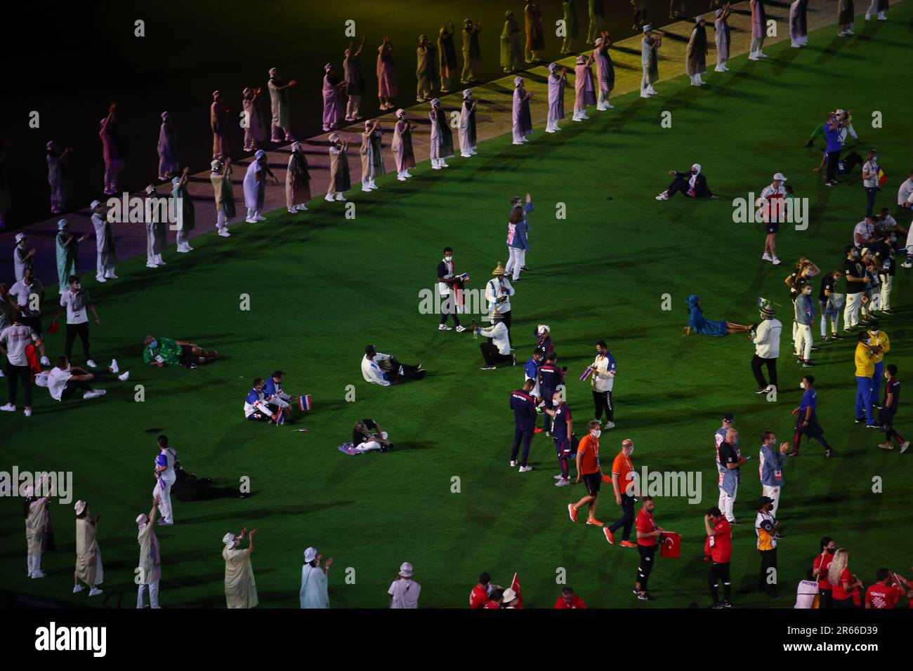 AUG 8, 2021 - Tokyo, Japan: athletes watch the show during the Closing ...