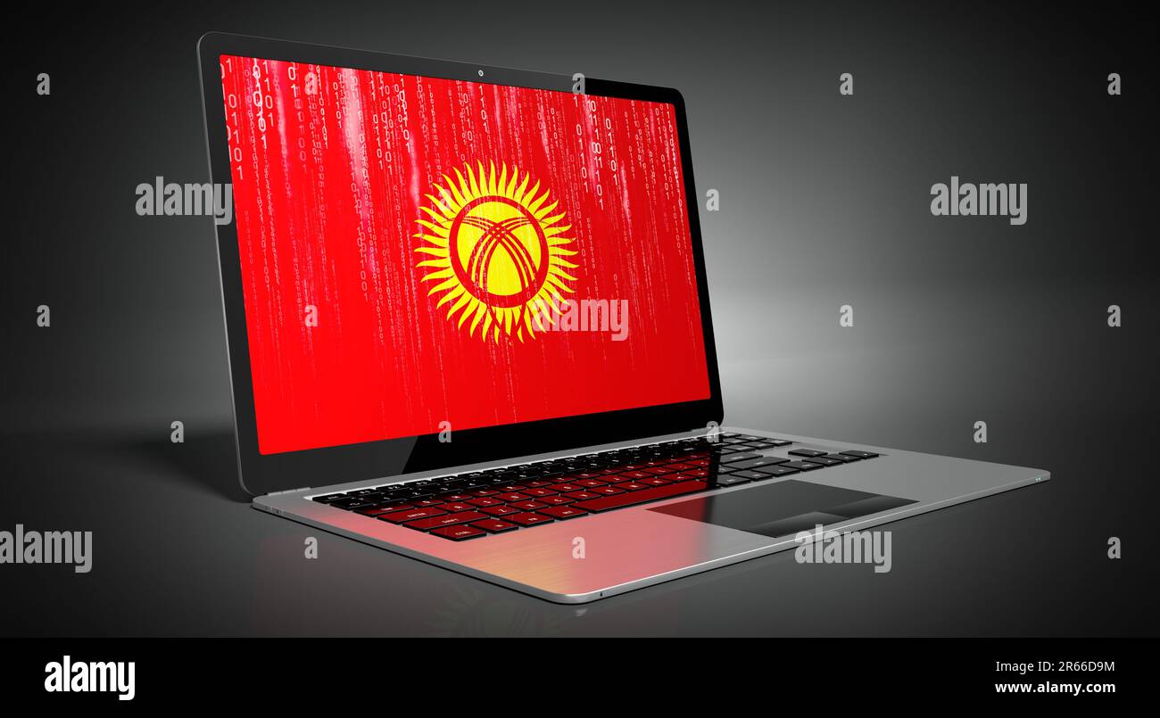 Kyrgyzstan - country flag and binary code on laptop screen - 3D ...