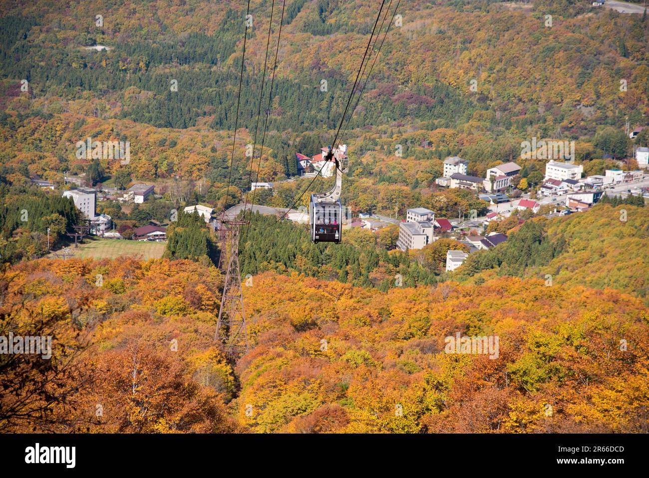 Zao Onsen Hot Spring and Ropeway in Autumn Leaves Stock Photo - Alamy