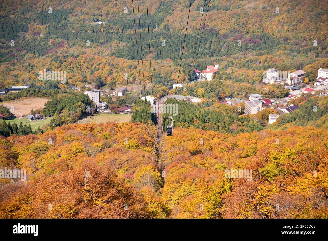 Zao Onsen Hot Spring and Ropeway in Autumn Leaves Stock Photo - Alamy