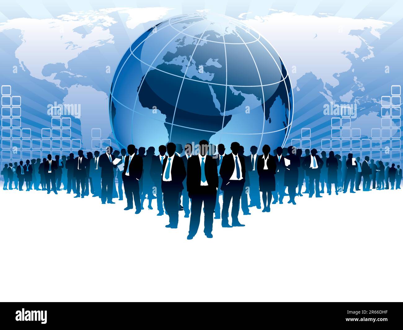 Businesspeople are standing in front of large world map Stock Vector ...