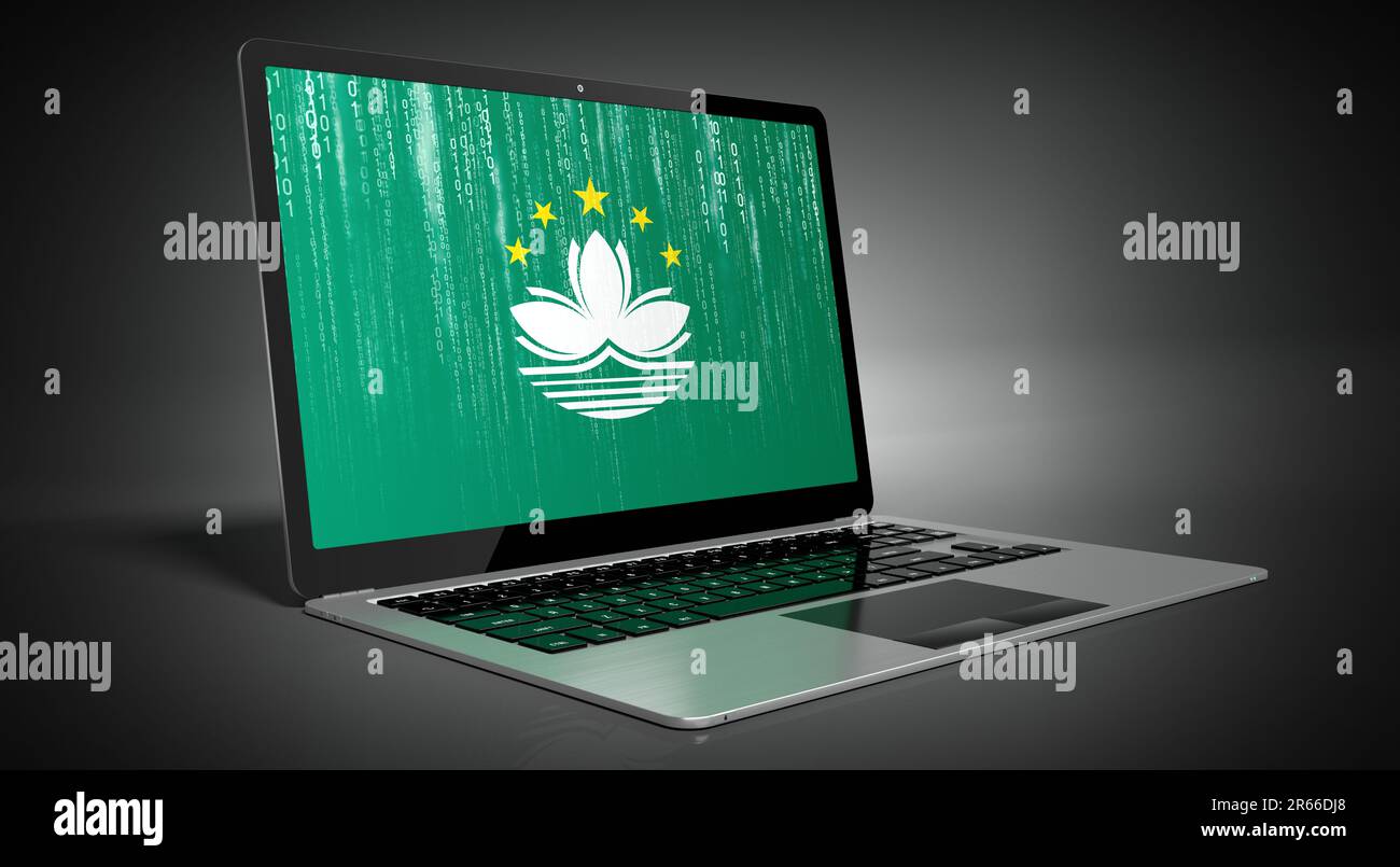 Macau - country flag and binary code on laptop screen - 3D illustration Stock Photo - Alamy