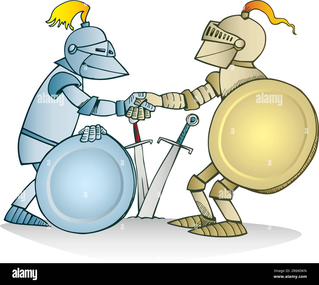 Illustration of two knights shaking hands Stock Vector Image & Art - Alamy