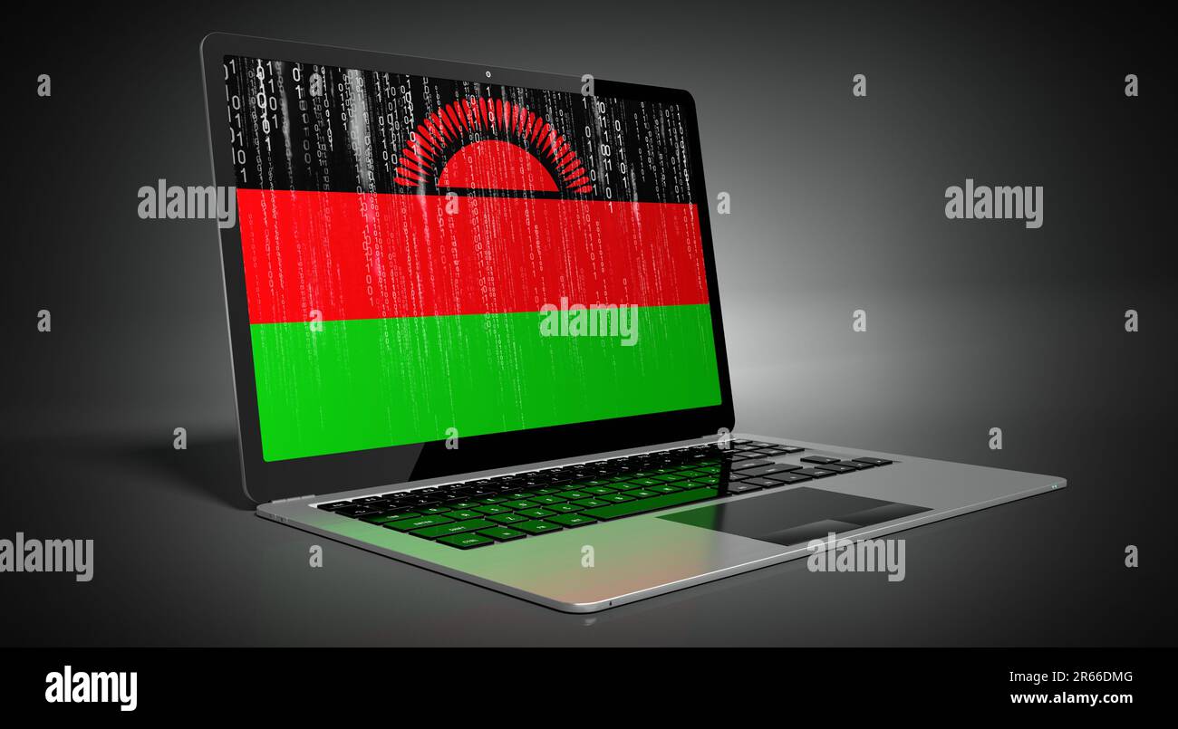 Malawi - country flag and binary code on laptop screen - 3D ...
