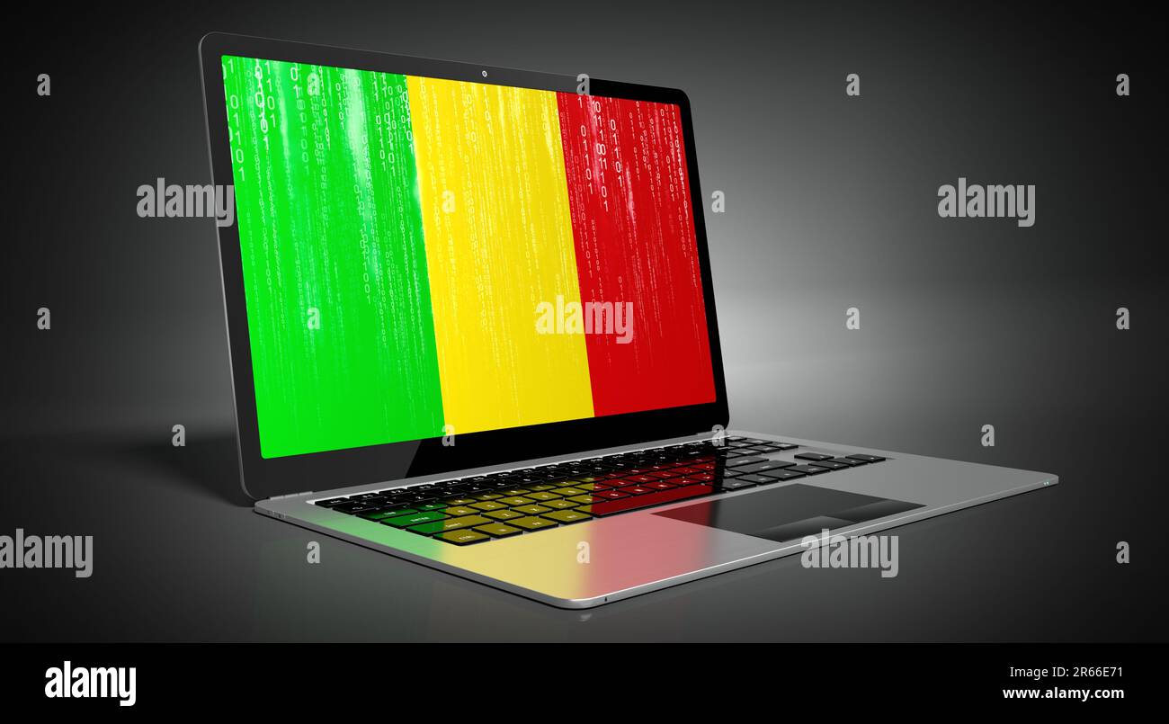 Mali - country flag and binary code on laptop screen - 3D illustration ...