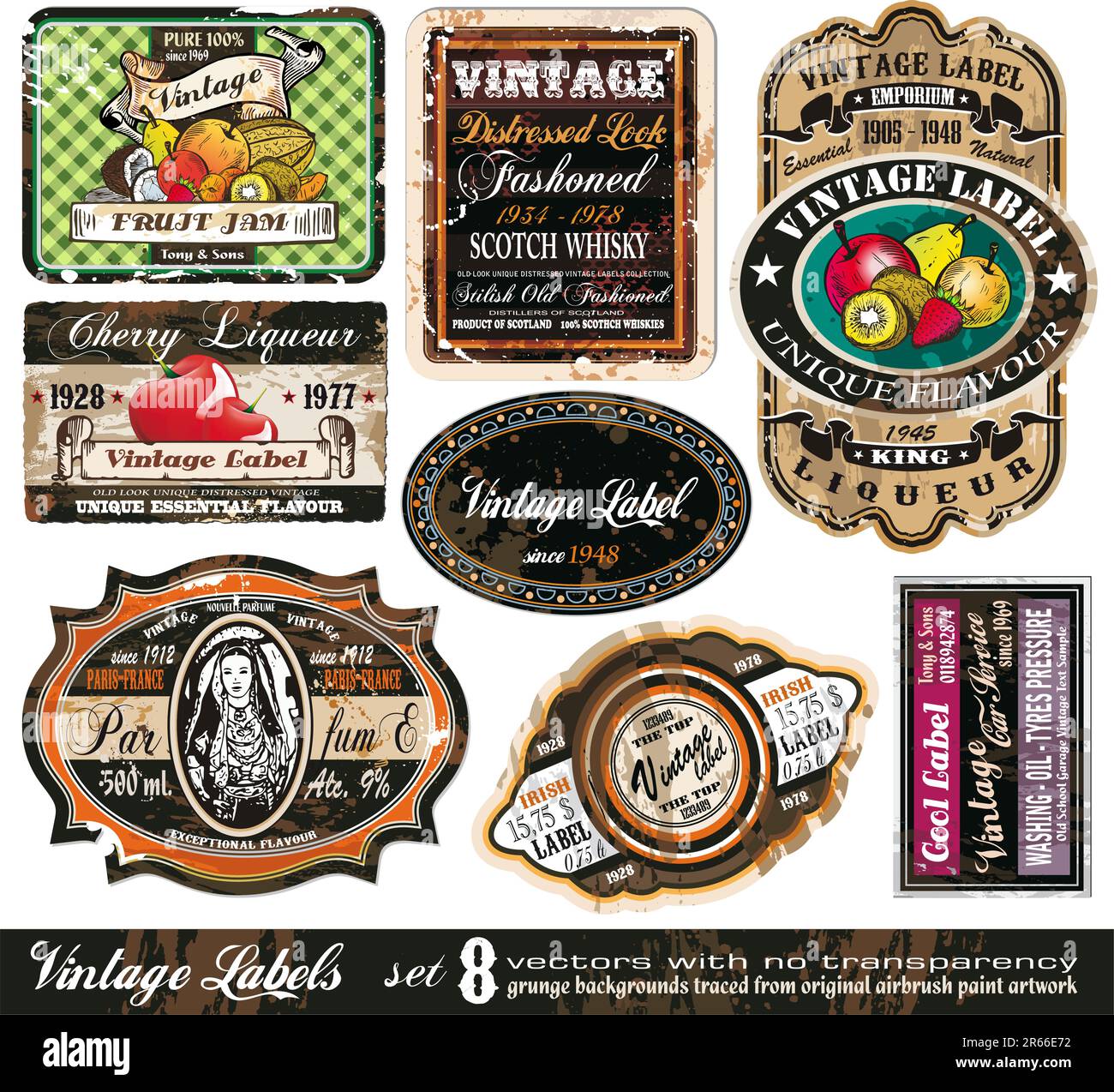 Vintage Labels Collection - 8 design elements with original antique ...