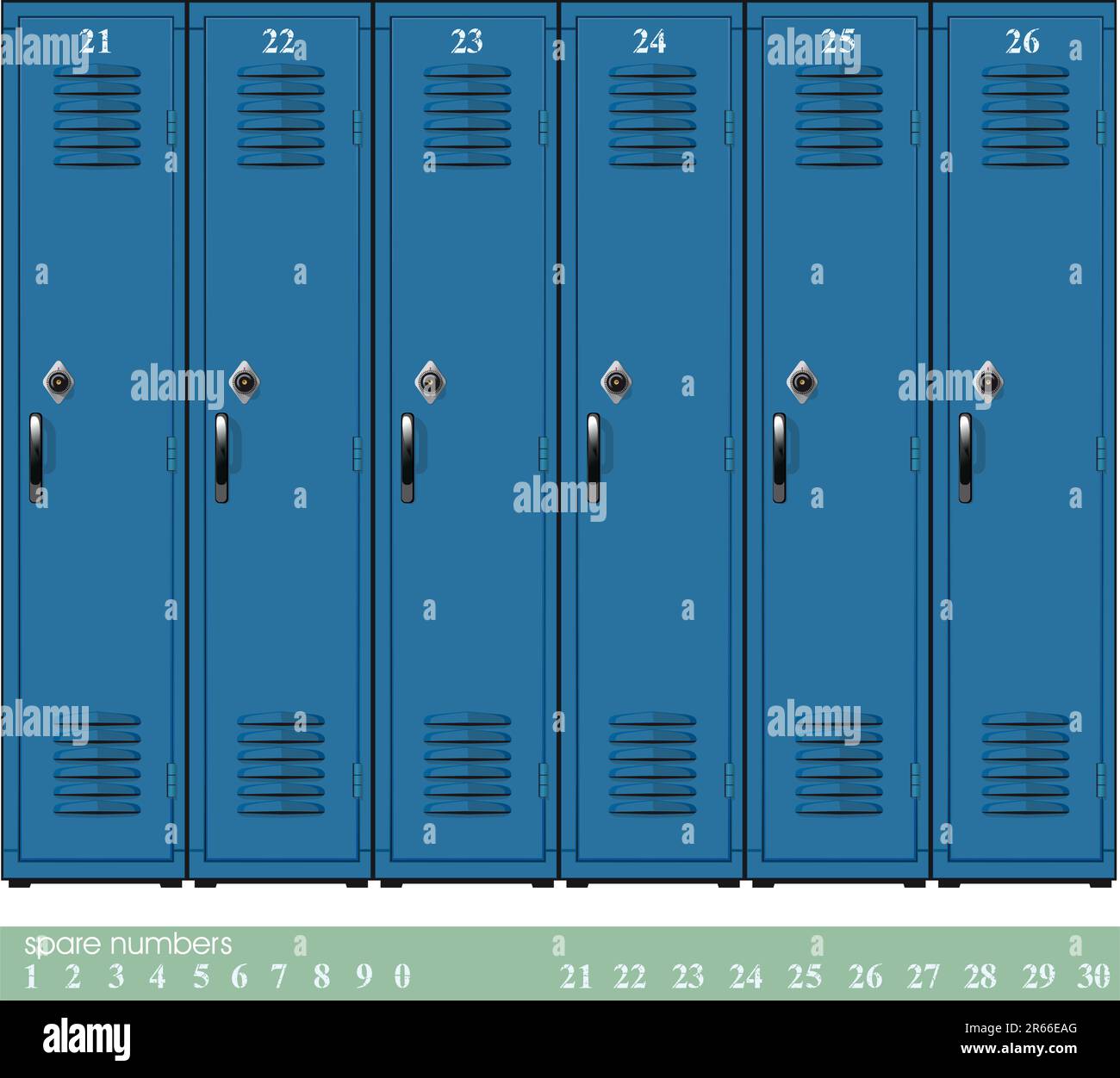 Empty blue school lockers with Combination Locks and spare nambers ...