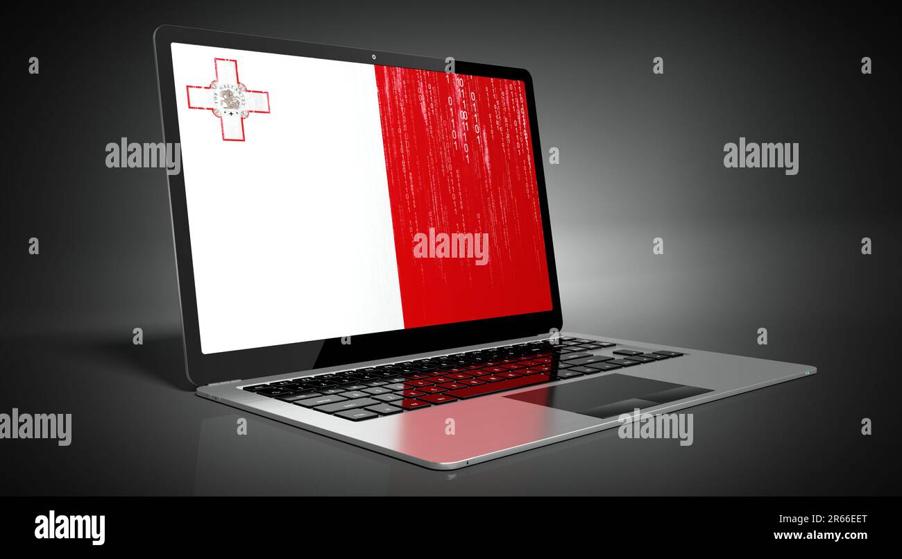 Malta - country flag and binary code on laptop screen - 3D illustration ...