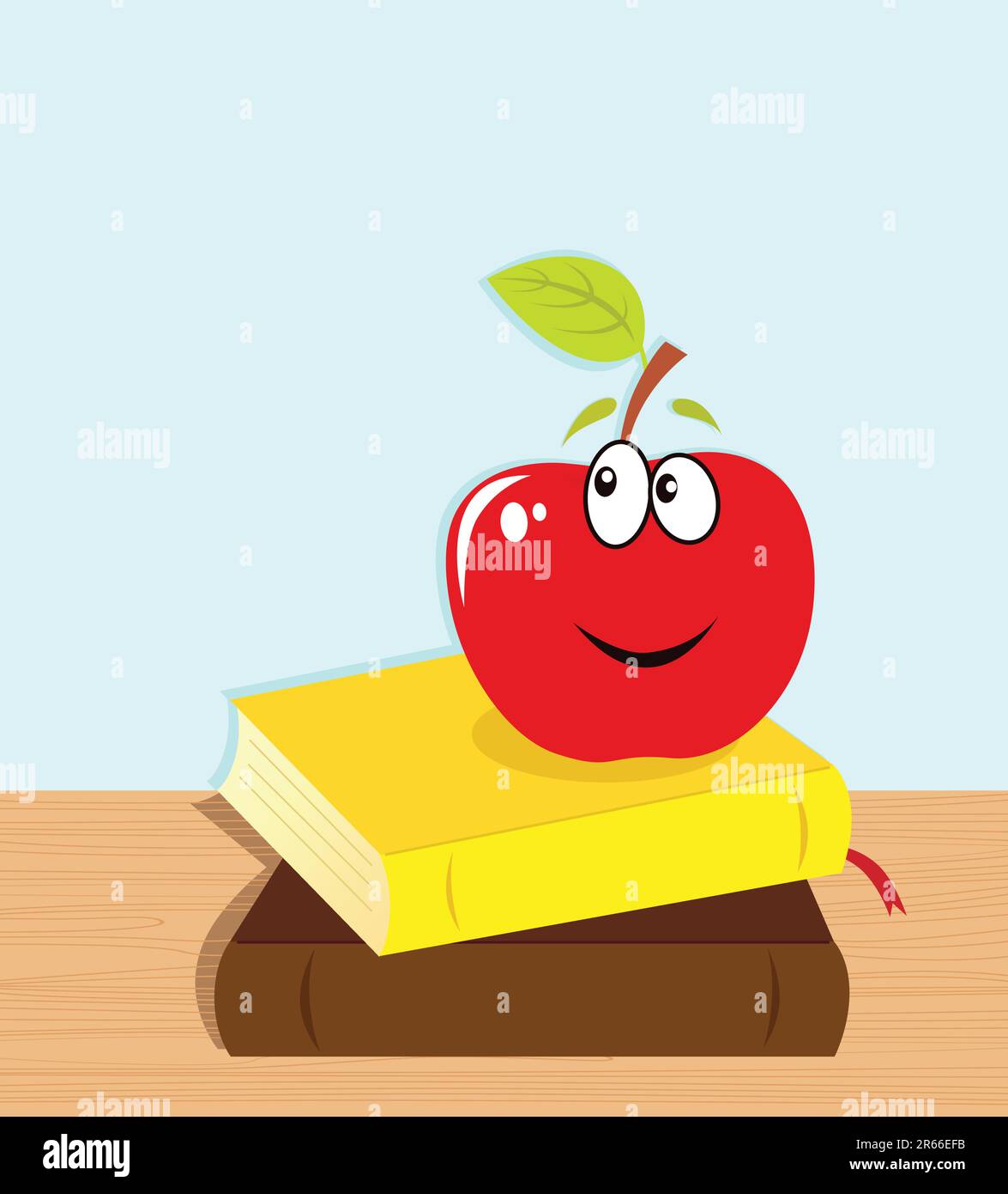 Vector Illustration of happy Apple characters and books Stock Vector ...